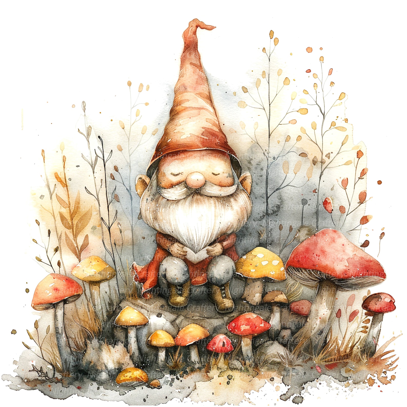 12 Whimsical Gnome Clipart, Enchanted Gnome, Printable Watercolor ...