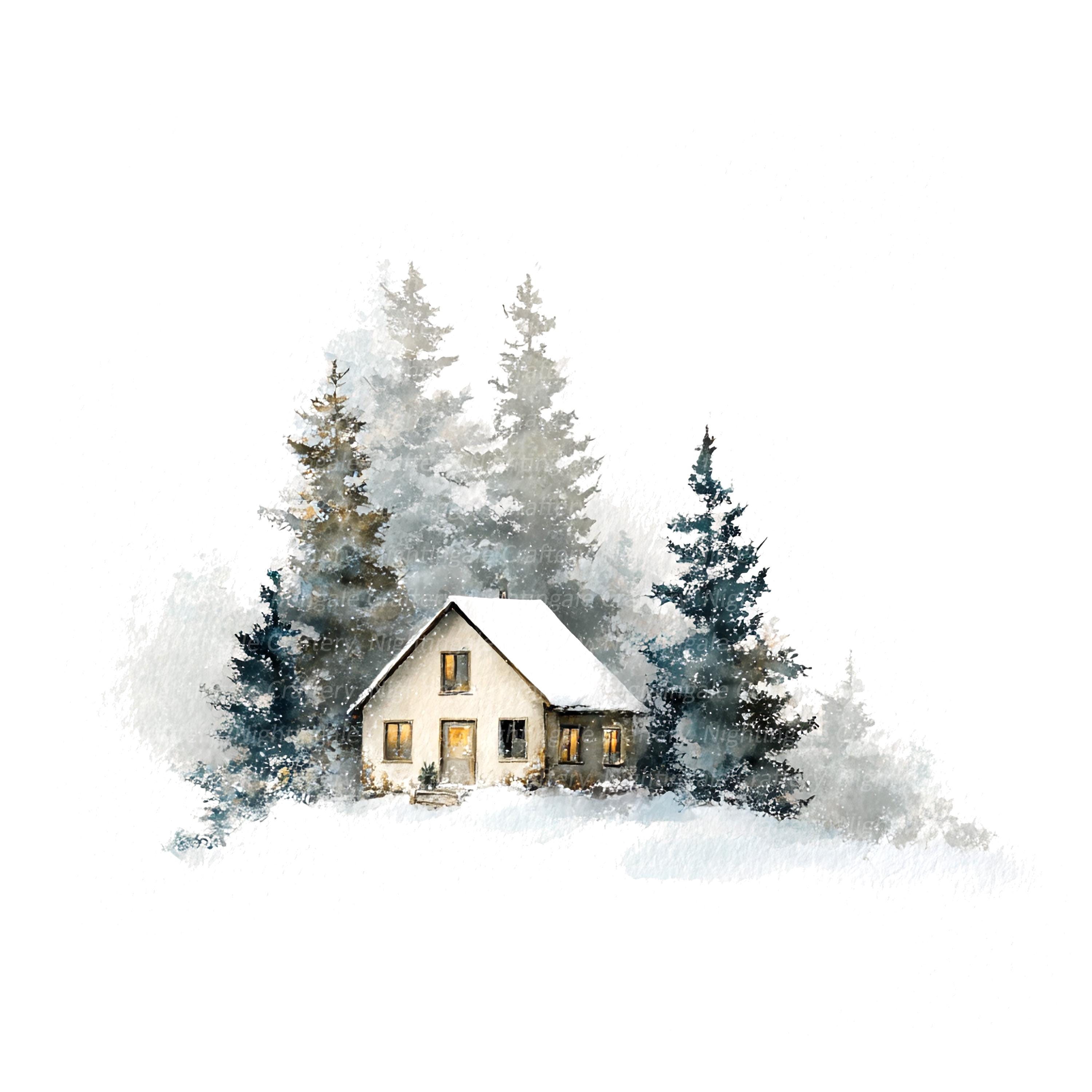 11 Christmas House Clipart, Winter Landscape, Printable Watercolor ...