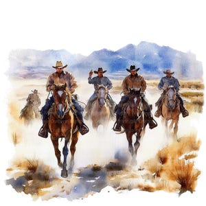 7 Cowboys Clipart, Wild West Cowboys Riding, Printable Watercolor ...