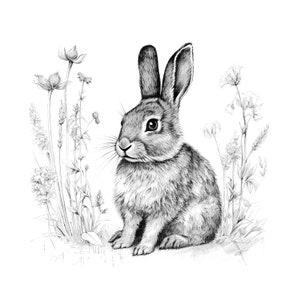 10 Bunny Black Ink Clipart, Line Art Clipart, Printable Watercolor ...