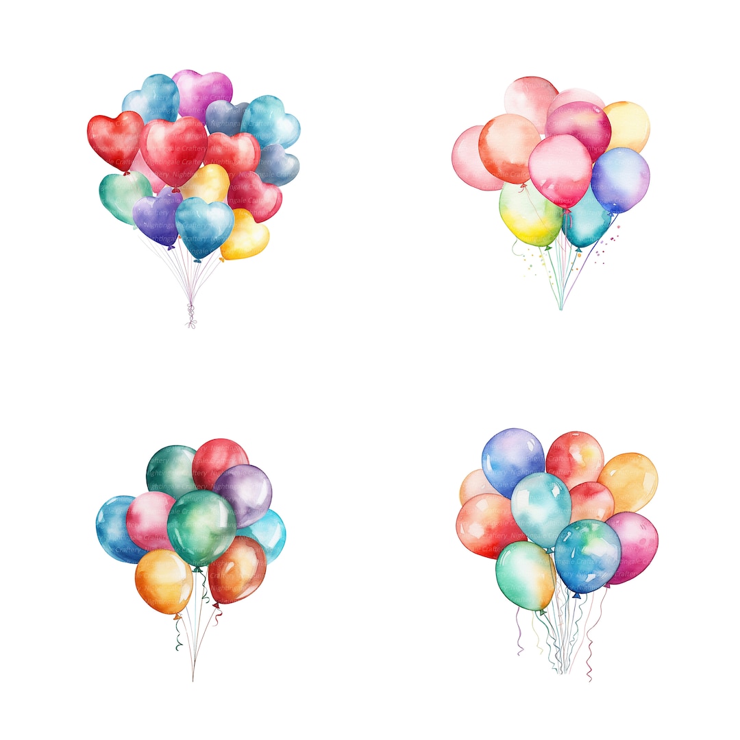 16 Party Balloons Clipart, Coloured Balloons Clipart, Printable ...