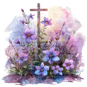 13 Cross Spring Flowers Clipart, Floral Cross, Forget Me Not, Printable ...