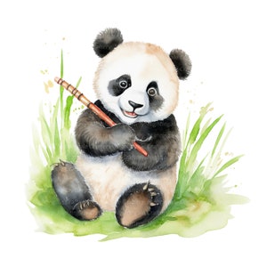 10 Panda Playing Clipart, Watercolor Drawing, Printable Watercolor ...