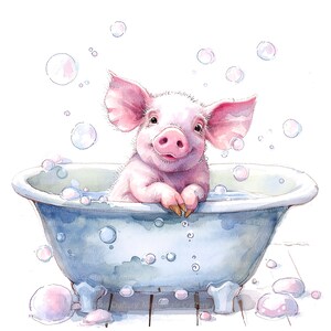 10 Piglet in Bathtub Clipart, Piglet Washing, Printable Watercolor ...