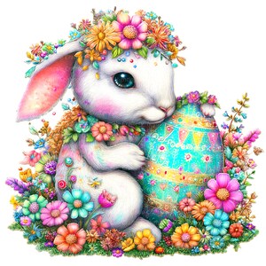 10 Floral Bunny Clipart, Easter Clipart, Printable Illustration Clipart ...