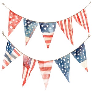 10 USA Flag Clipart, Patriotic Bunting Clipart, Printable Watercolor ...