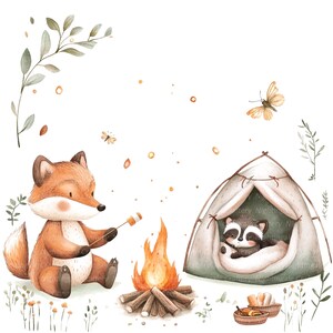 8 Animals Camping Clipart, Nursery Clipart, Printable Watercolor ...