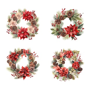 16 Christmas Wreath Clipart, Poinsettia Clipart, Digital Clipart ...