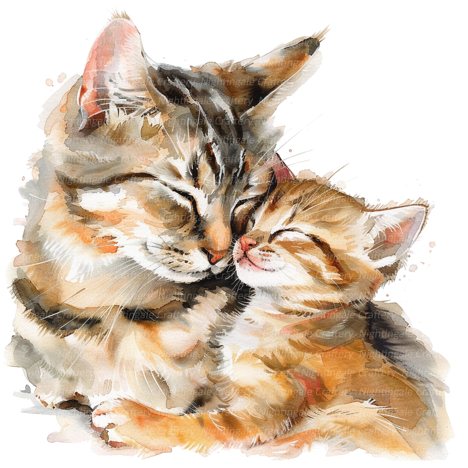 10 Cat and Kitten Clipart, Kitten Love Clipart, Printable Watercolor ...