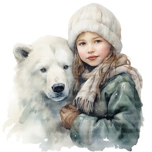 9 Little Girl With Polar Bear Clipart, Printable Watercolor Clipart ...
