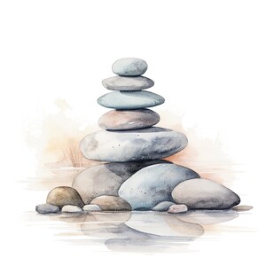 14 Zen Stones Clipart, Meditation Stones, Printable Watercolor Clipart ...