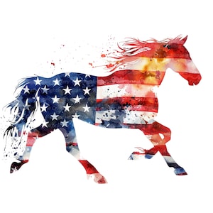 12 Patriotic Horse Clipart, USA Flag Clipart, Printable Watercolor ...