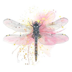 8 Pink Dragonfly Clipart, Printable Watercolor Clipart, High Quality ...
