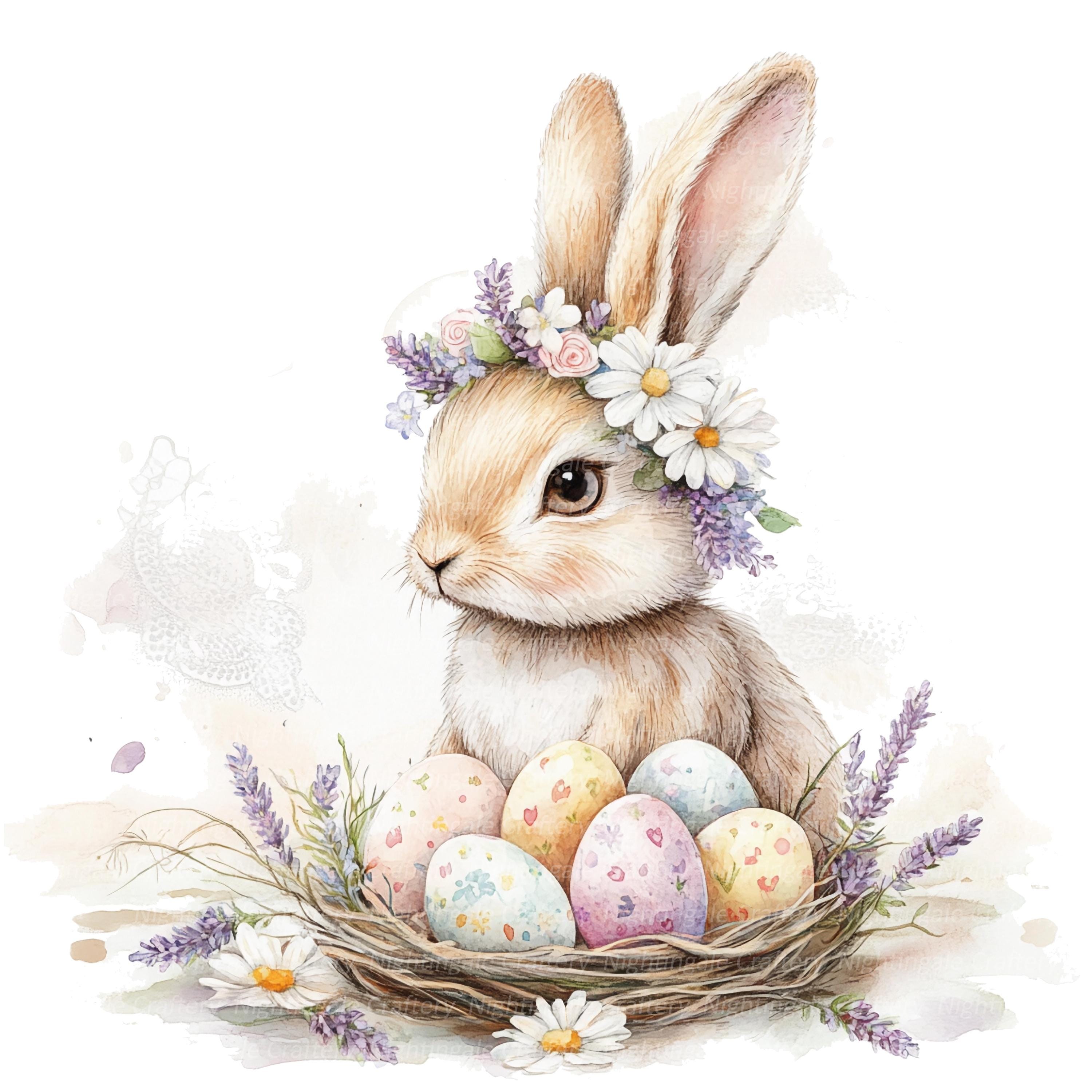8 Easter Bunny Eggs Clipart 4, Easter Clipart, Printable Watercolor ...