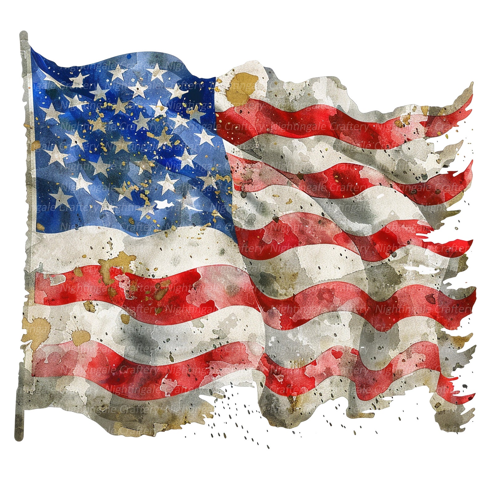 12 Distressed USA Flag Clipart, Torn USA Flag, Printable Watercolor ...