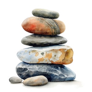 12 Zen Stones Clipart 2, Meditation Stones, Printable Watercolor ...