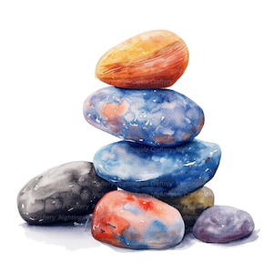 12 Zen Stones Clipart 2, Meditation Stones, Printable Watercolor ...