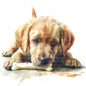 12 Puppy With Bone Clipart, Various Puppies, Printable Watercolor ...