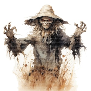 12 Scary Scarecrow Clipart, Printable Watercolor Clipart, High Quality ...