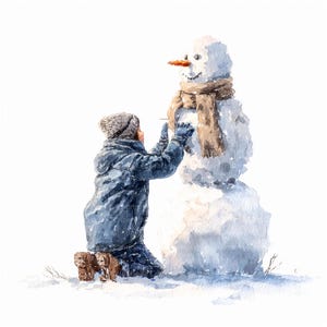 10 Kids and Snowman Clipart, Kid in Winter, Printable Watercolor ...