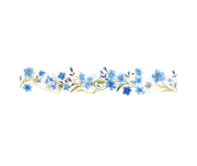 Floral Border, Forget Me Not Border, Digital Clipart, Watercolor ...