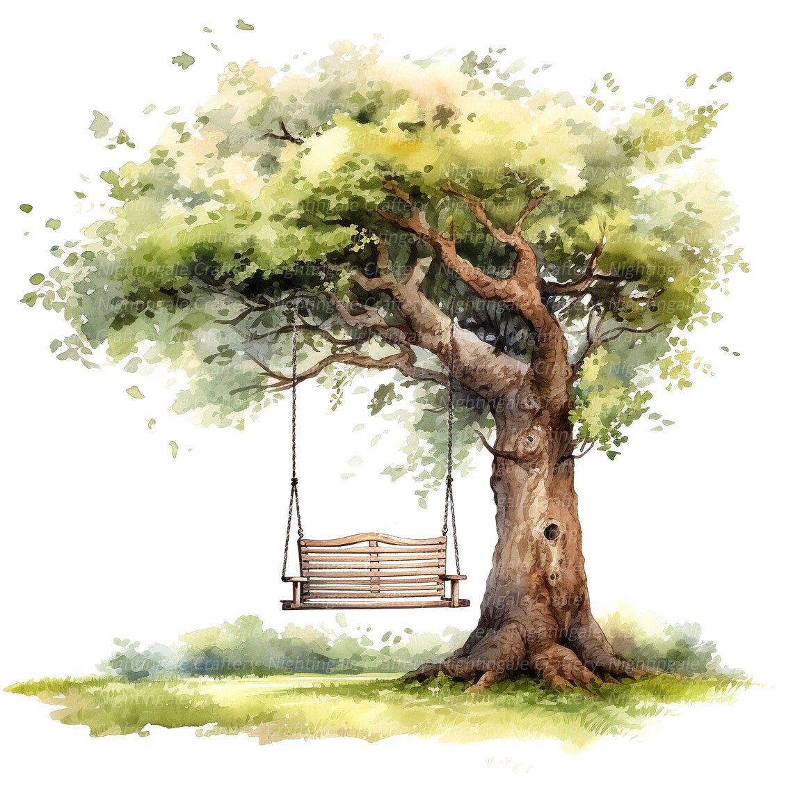 8 Swing in Tree Clipart, Floral Swing, Printable Watercolor Clipart ...