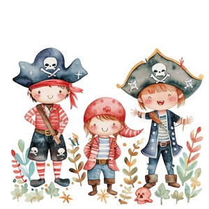 10 Pirates Party Clipart, Cartoon Pirates Print, Printable Watercolor ...