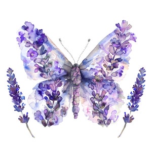 12 Lavender Butterfly Clipart, Floral Butterfly, Printable Watercolor ...