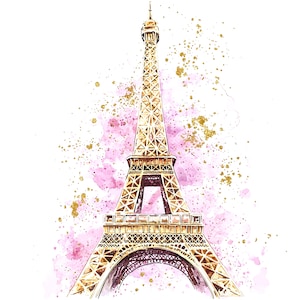 10 Pink Eiffel Tower Clipart, Paris Clipart, Printable Watercolor ...