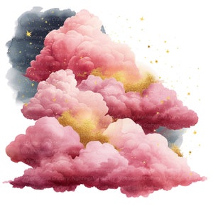 8 Pink Clouds Clipart, Magic Clouds Clipart, Printable Watercolor ...