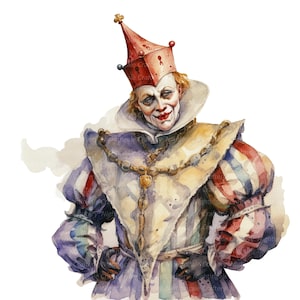 10 Medieval Jester Clipart, Court Jester, Printable Watercolor Clipart ...