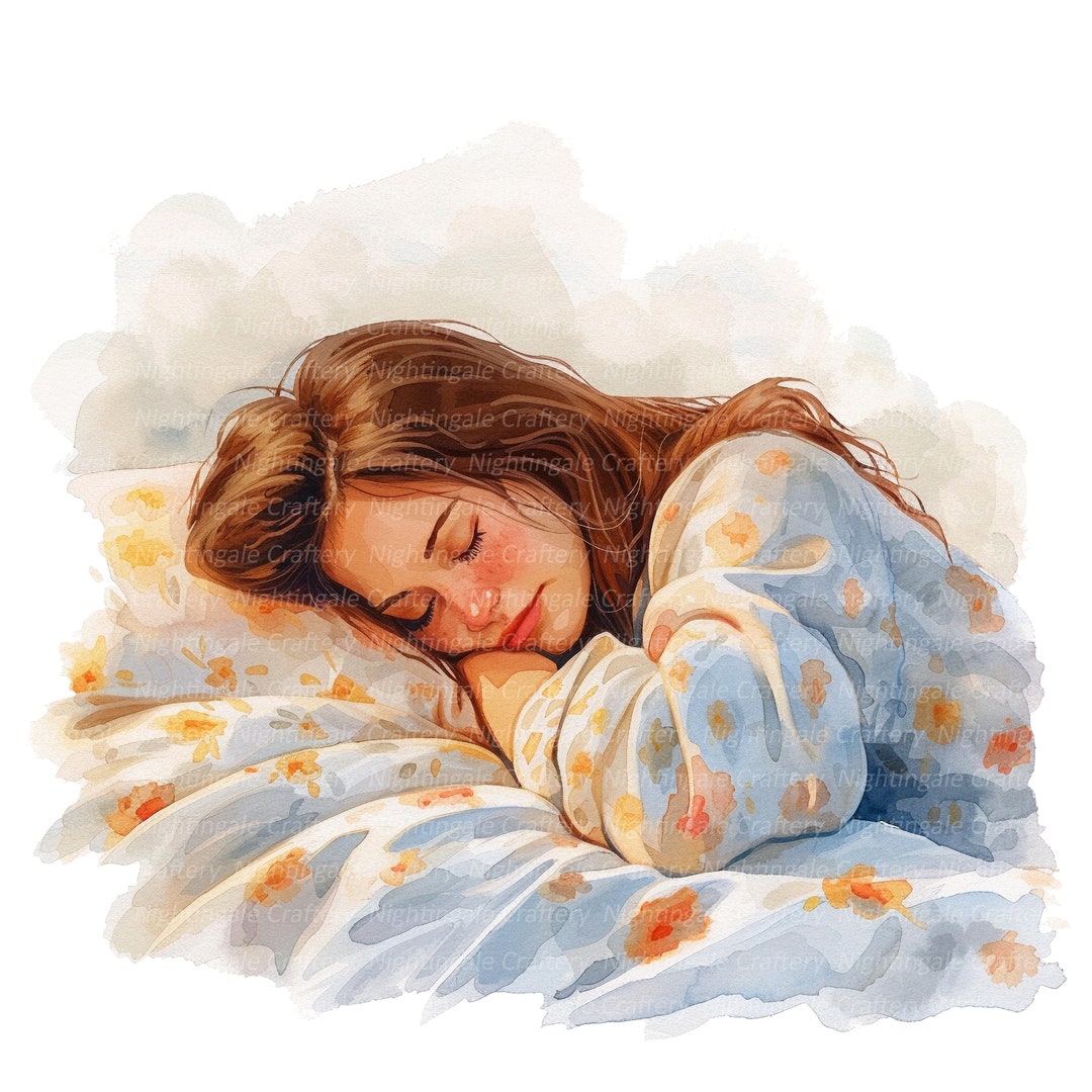 8 Sleeping Woman Clipart, Woman Sleeping, Printable Watercolor Clipart ...
