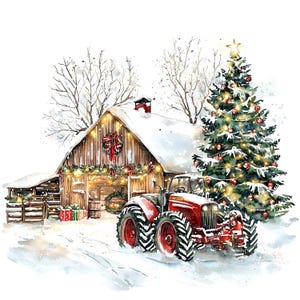 12 Christmas Farmyard Clipart, Christmas Tree, Printable Watercolor ...