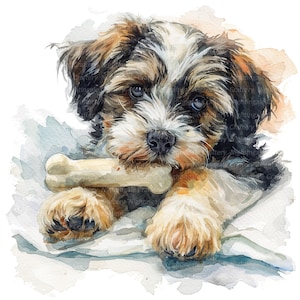 12 Puppy With Bone Clipart, Various Puppies, Printable Watercolor ...