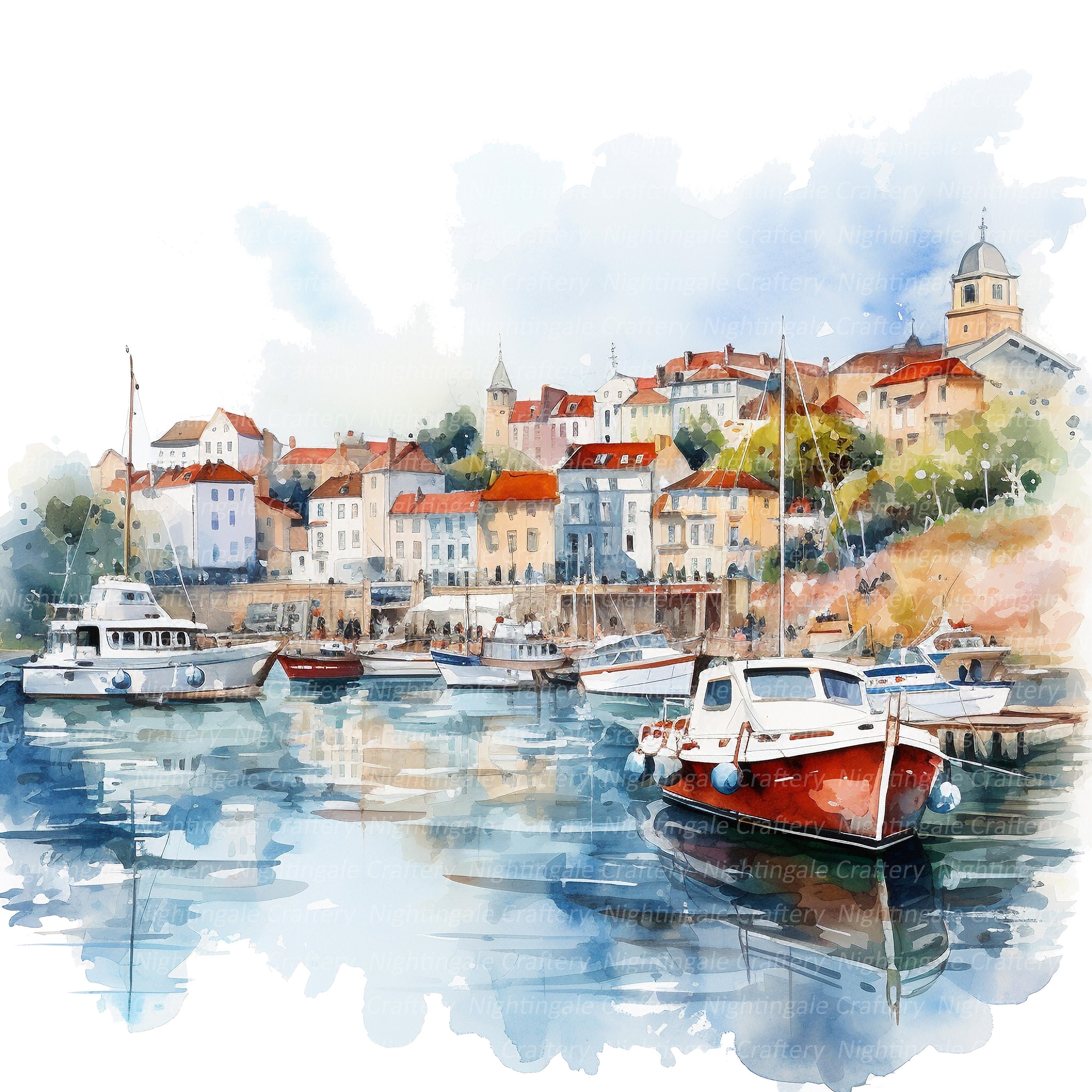 10 Harbour Landscape Clipart Printable Watercolor Clipart - Etsy