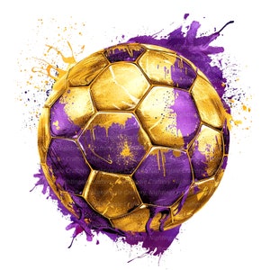 10 Golden Soccer Ball Clipart, Soccer Sublimation, Printable Watercolor ...