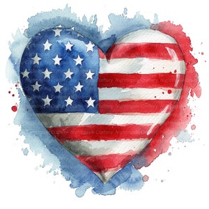10 USA Flag Heart Clipart, USA Flag Clipart, Printable Watercolor ...