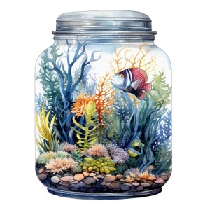 10 Aquarium in Jar Clipart, Tropical Fish, Printable Watercolor Clipart ...