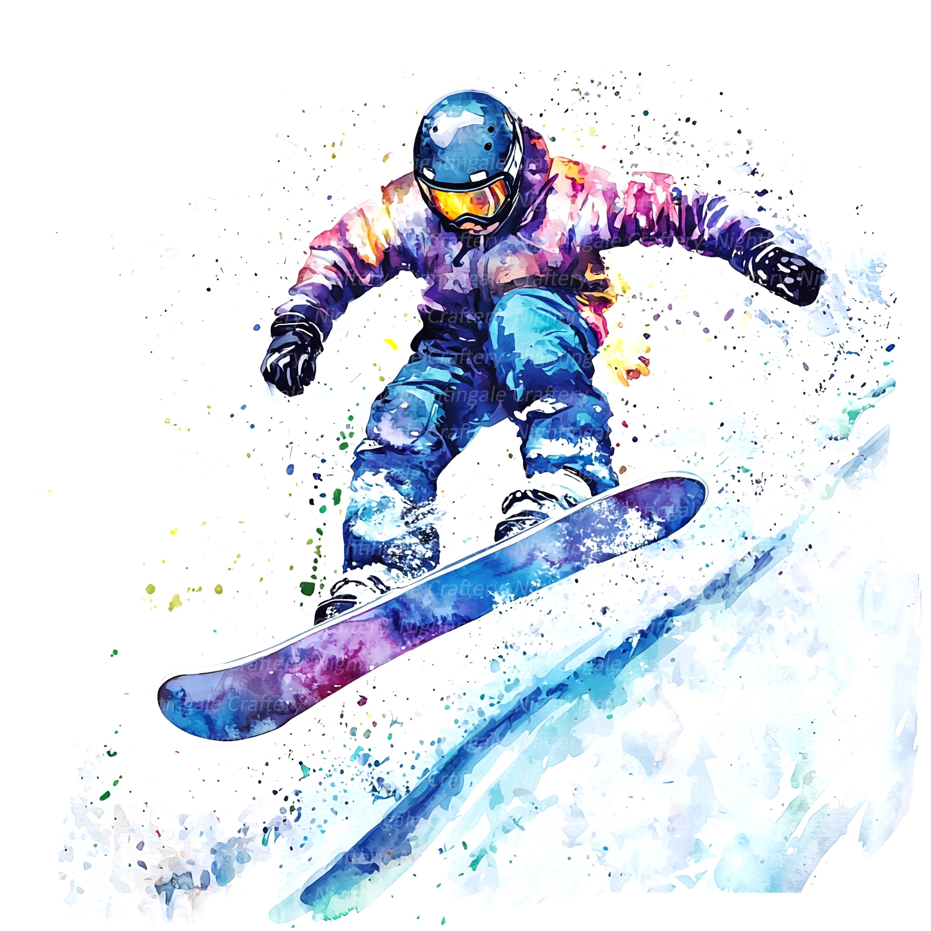 12 Snowboarding Clipart, Snowboard Clipart, Printable Watercolor ...