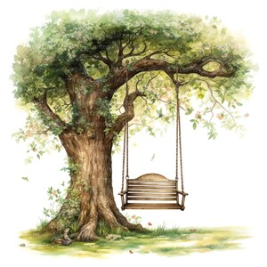 8 Swing in Tree Clipart, Floral Swing, Printable Watercolor Clipart ...