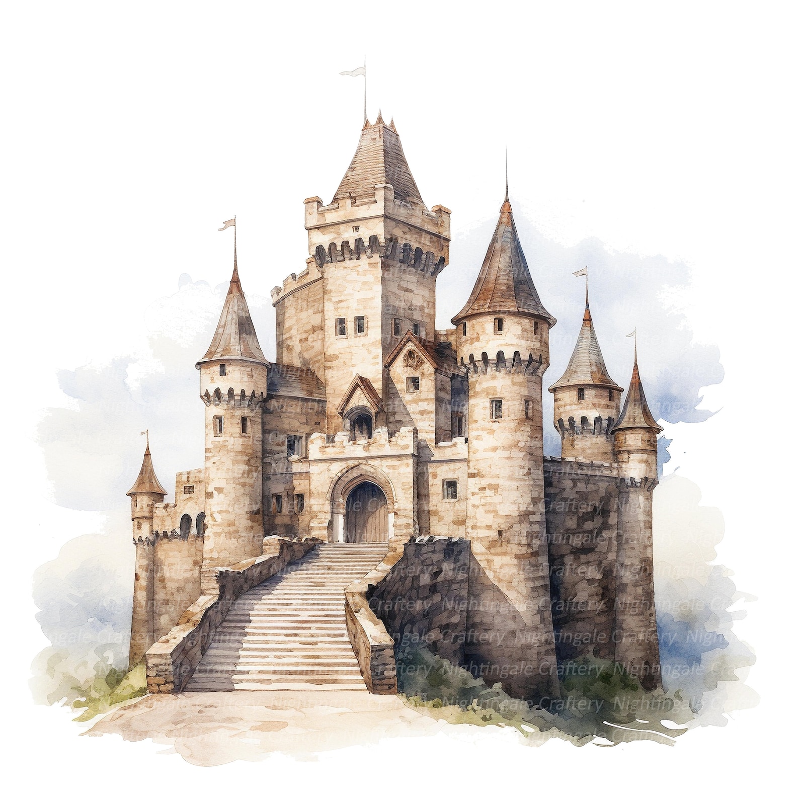 12 Medieval Castle Landscape Clipart, Printable Watercolor Clipart ...