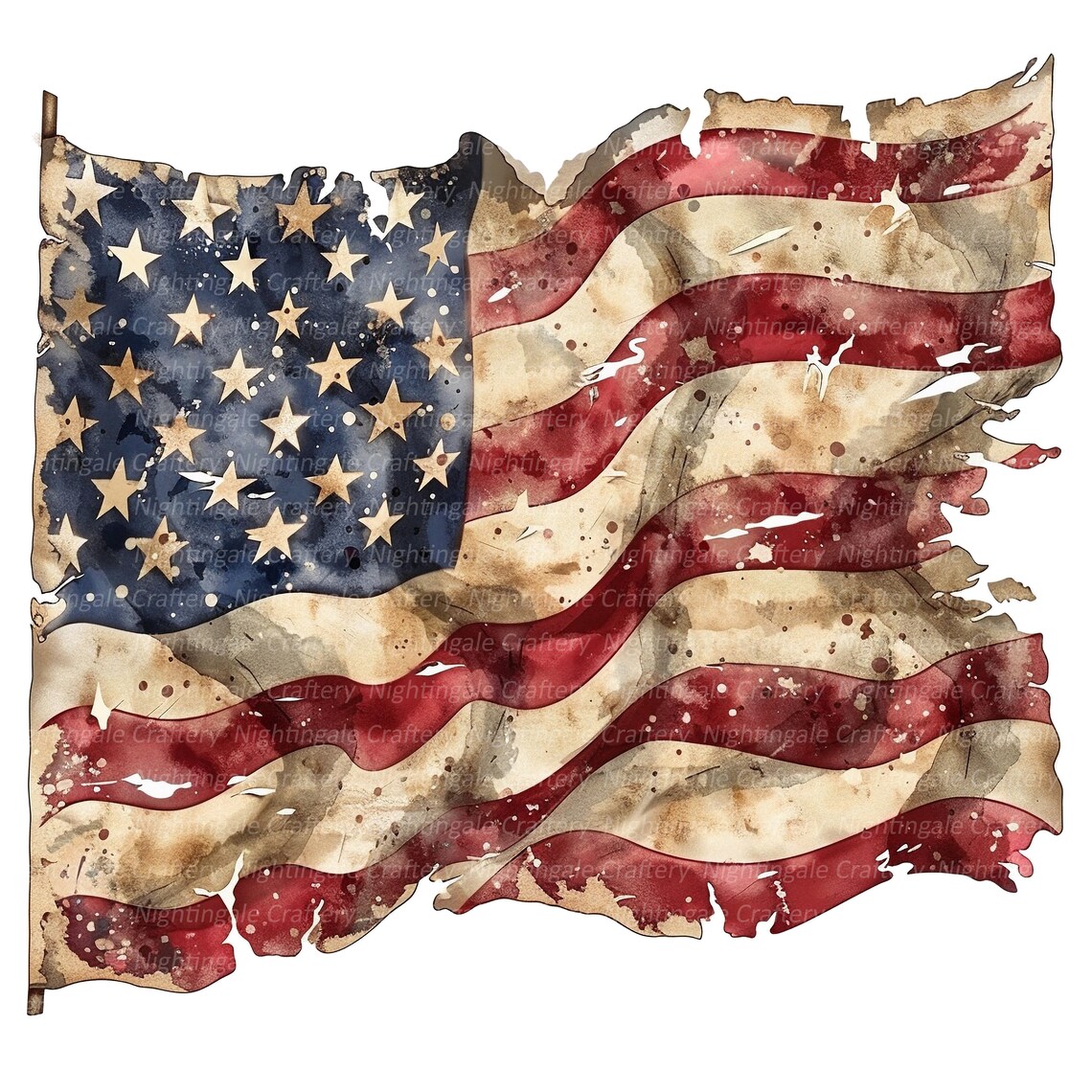 12 Distressed USA Flag Clipart, Torn USA Flag, Printable Watercolor ...
