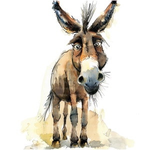 10 Cartoon Donkey Clipart, Grumpy Donkey, Printable Watercolor Clipart ...