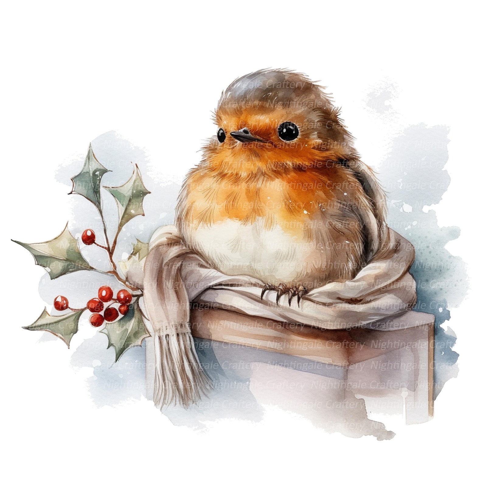 10 Robin Resting Clipart, Christmas Robin, Printable Watercolor Clipart ...