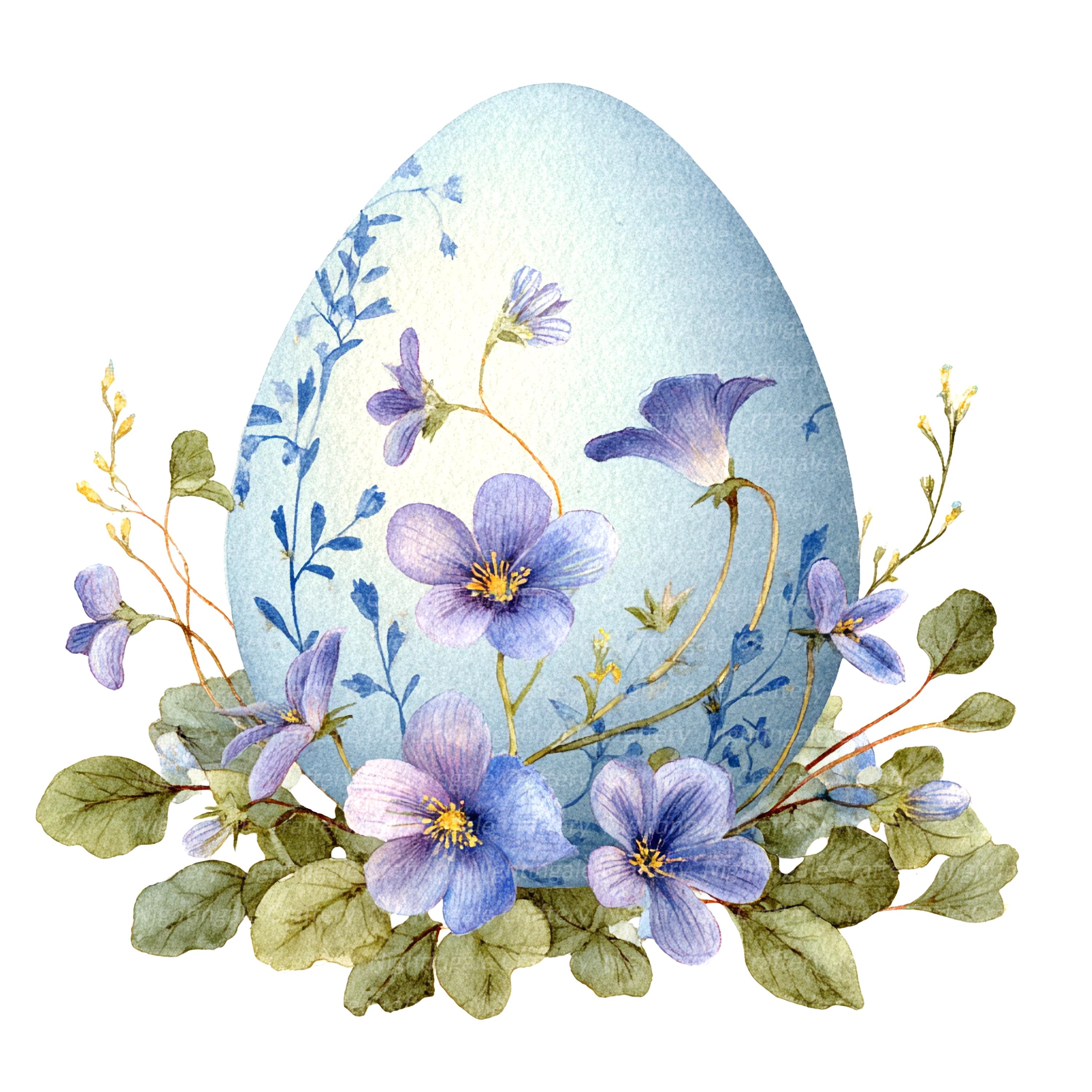 9 Floral Easter Egg Clipart, Spring Flowers, Printable Watercolor ...