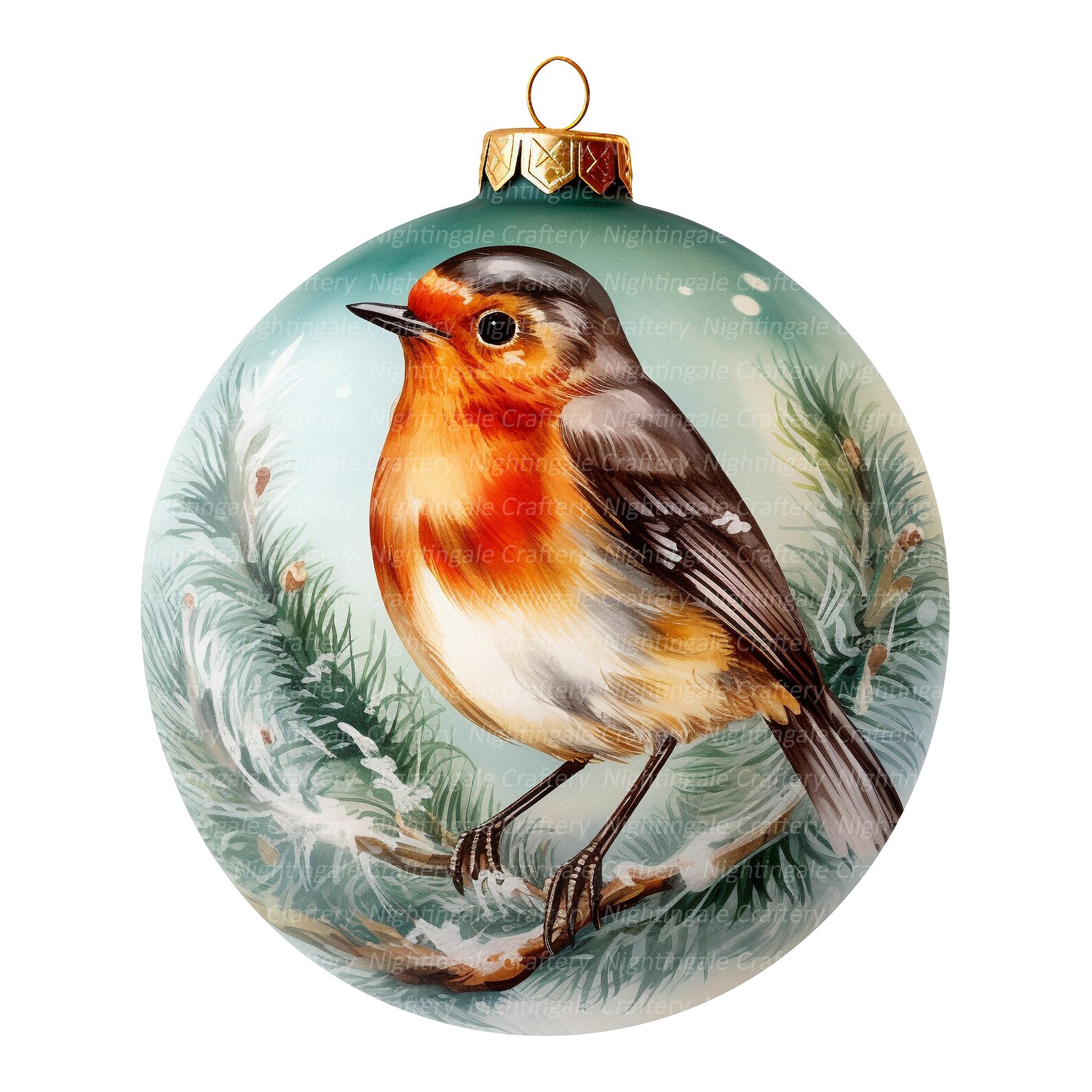 10 Vintage Christmas Robin Bauble Clipart, Printable Watercolor Clipart ...