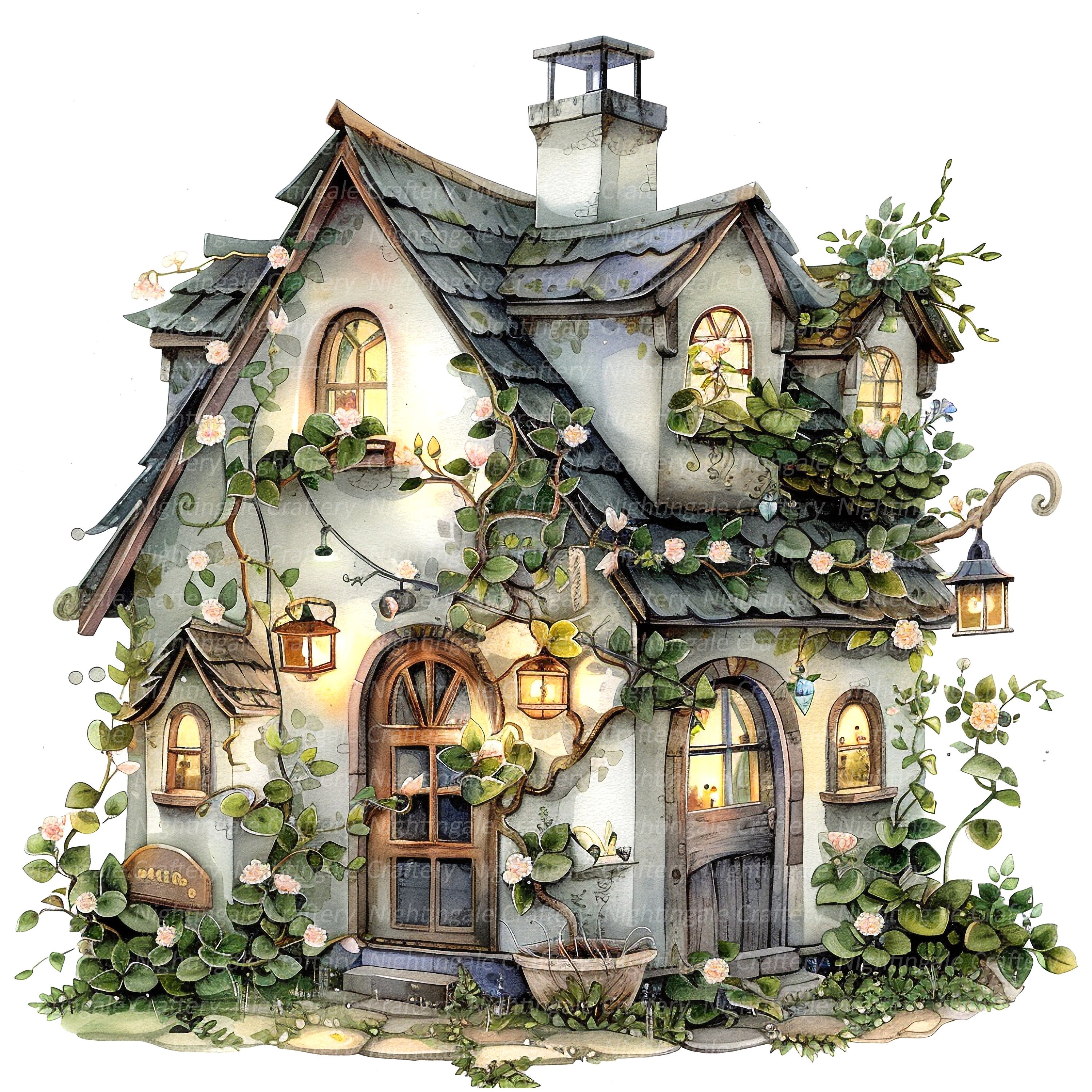 13 Whimsical Fairy House Clipart, Cozy Fairy House, Printable ...