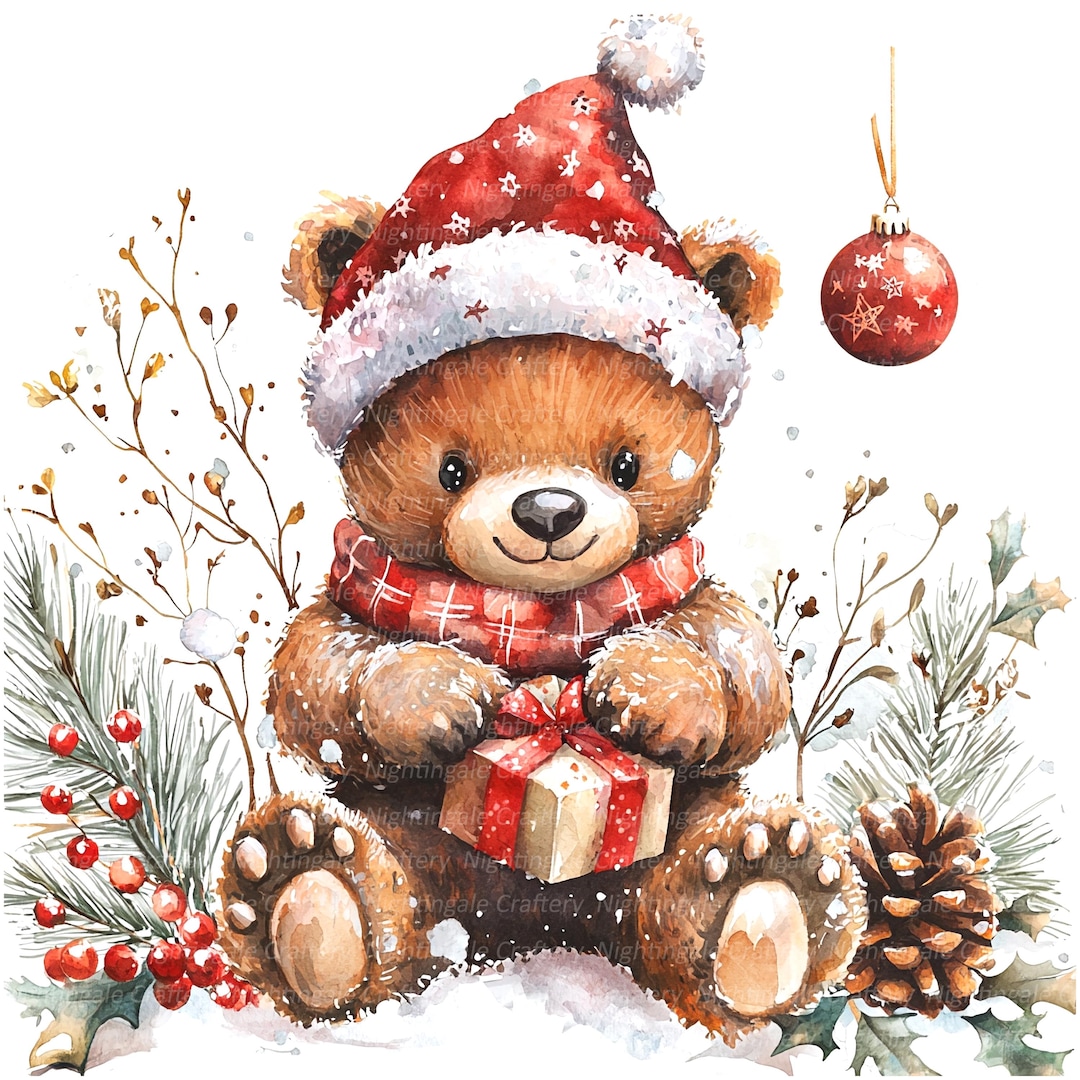 10 Christmas Teddy Bear Clipart Set2, Christmas Card, Printable ...