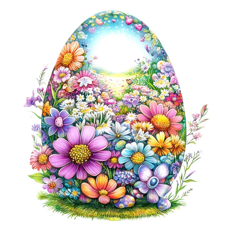 14 Floral Easter Egg Clipart, Easter Clipart, Printable Illustration ...