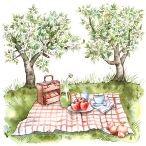 11 Spring Picnic Clipart, Picnic in Park, Printable Watercolor Clipart ...